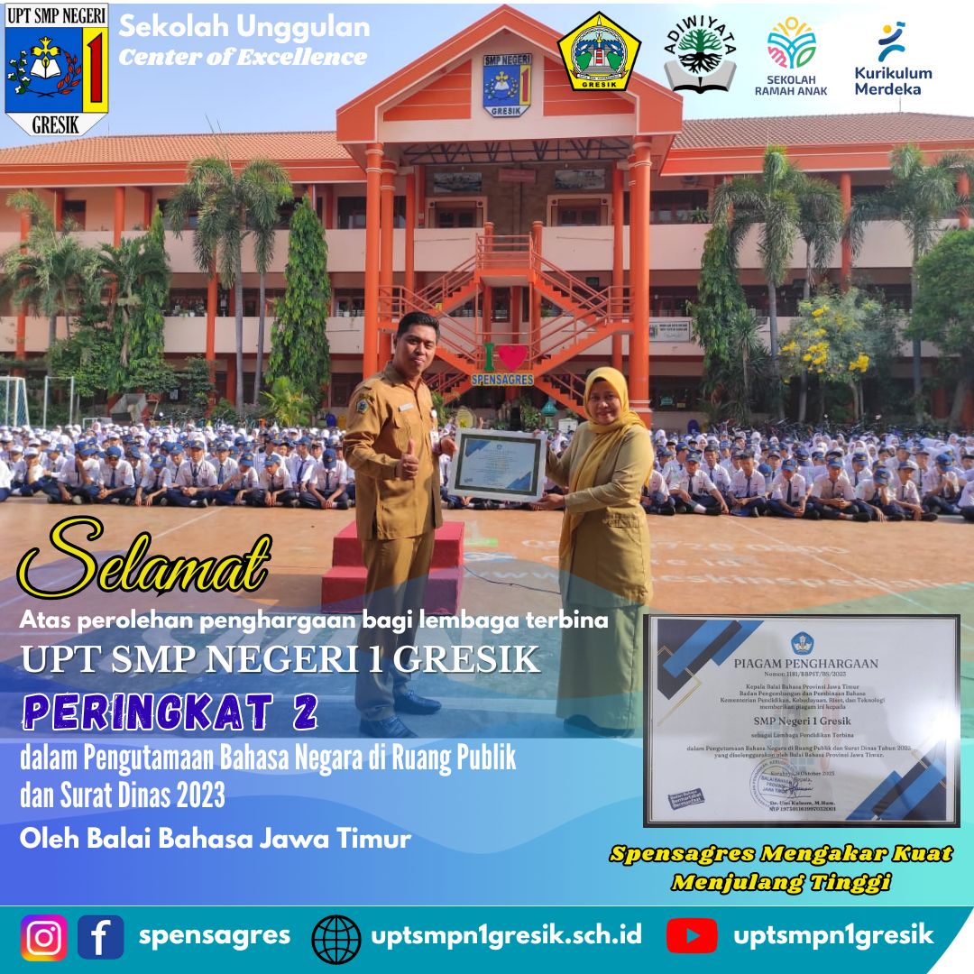 PENERIMAAN PIAGAM PENGHARGAAN – UPT SMPN 1 GRESIK